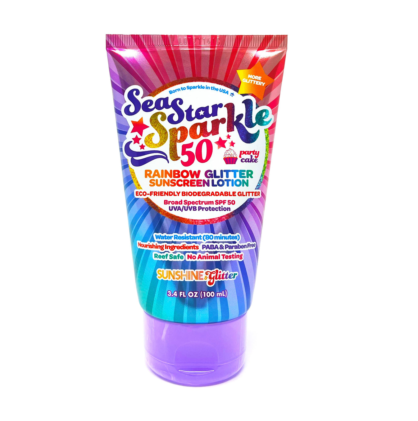 Party Cake | Glitter Sunscreen | Rainbow | SPF50 | 3.4 oz. – Sunshine ...