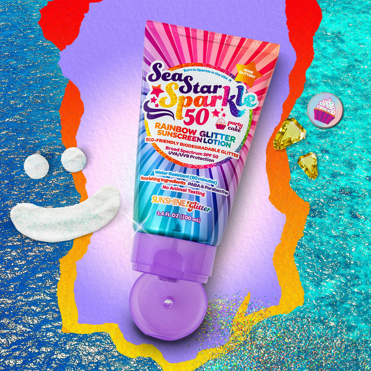 Sea Star Sparkle - Party Cake Scent - Glitter Sunscreen | Rainbow | SP ...